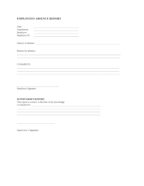 Employee Absence Report Form PDF - Free Printable Legal Forms
