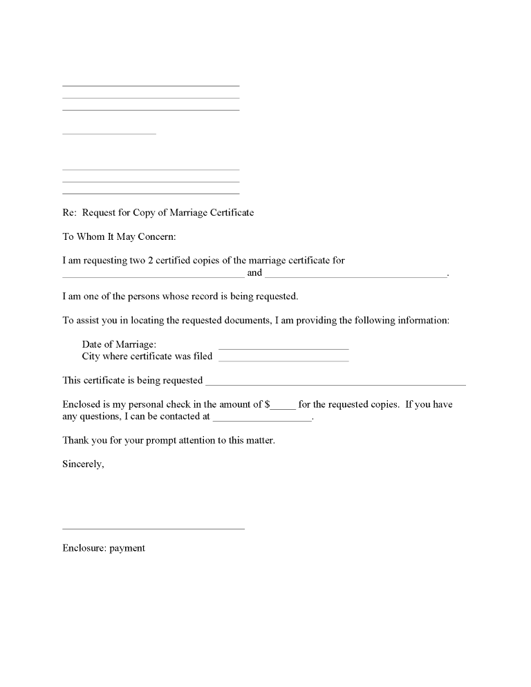 Request Copy Of Marriage License Fillable PDF - Free Printable Legal Forms