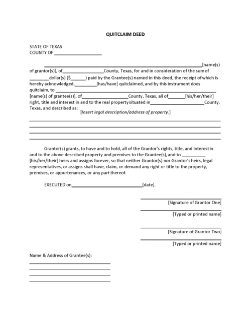 Free Texas Quit Claim Deed - Free Printable Legal Forms