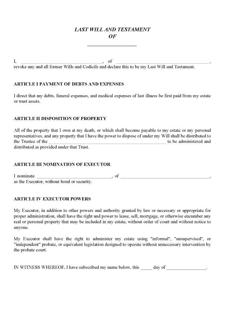 West Virginia Pour Over Will Form PDF - Free Printable Legal Forms