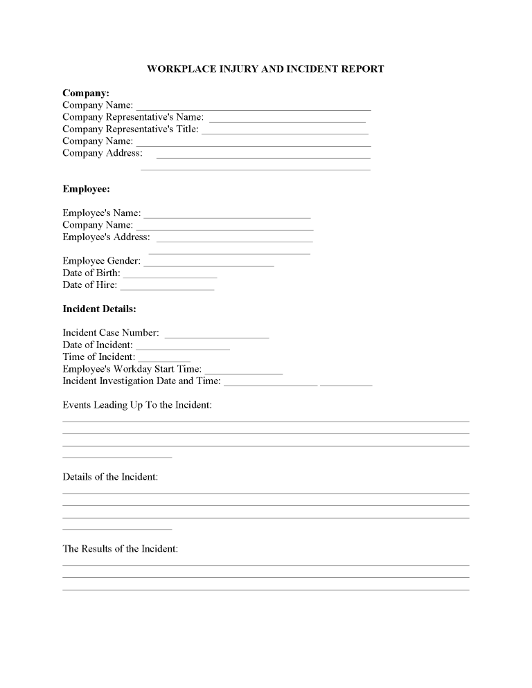 Work Injury Report Form Word - Free Printable Legal Forms