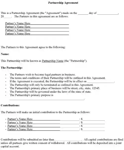 Partnership Agreement Template Pdf