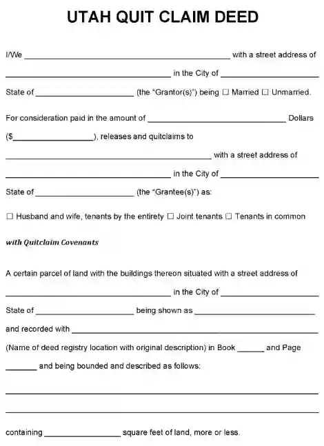 Free Utah Quitclaim Deed Word Free Printable Legal Forms