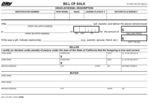 Free Printable California Motor Vehicle Bill of Sale For Truck or Car ...